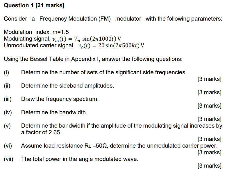 Solved Consider a Frequency Modulation (FM) modulator with | Chegg.com
