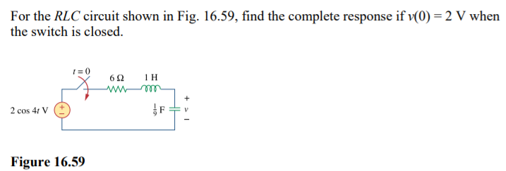 Solved For the RLC circuit shown in Fig. 16.59, find the | Chegg.com