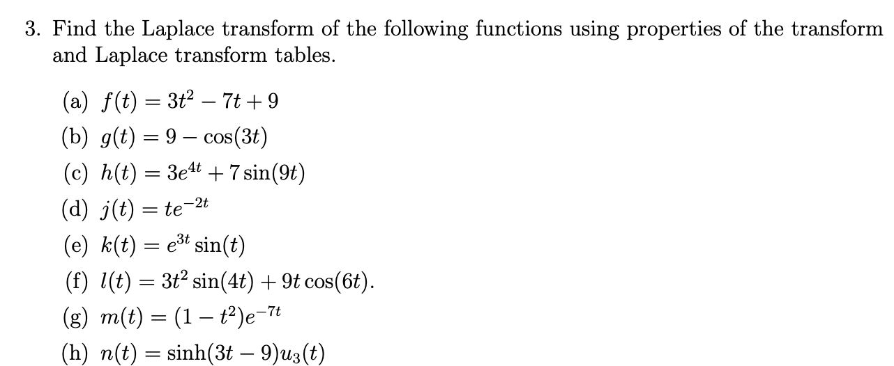 Solved 3. Find the Laplace transform of the following | Chegg.com