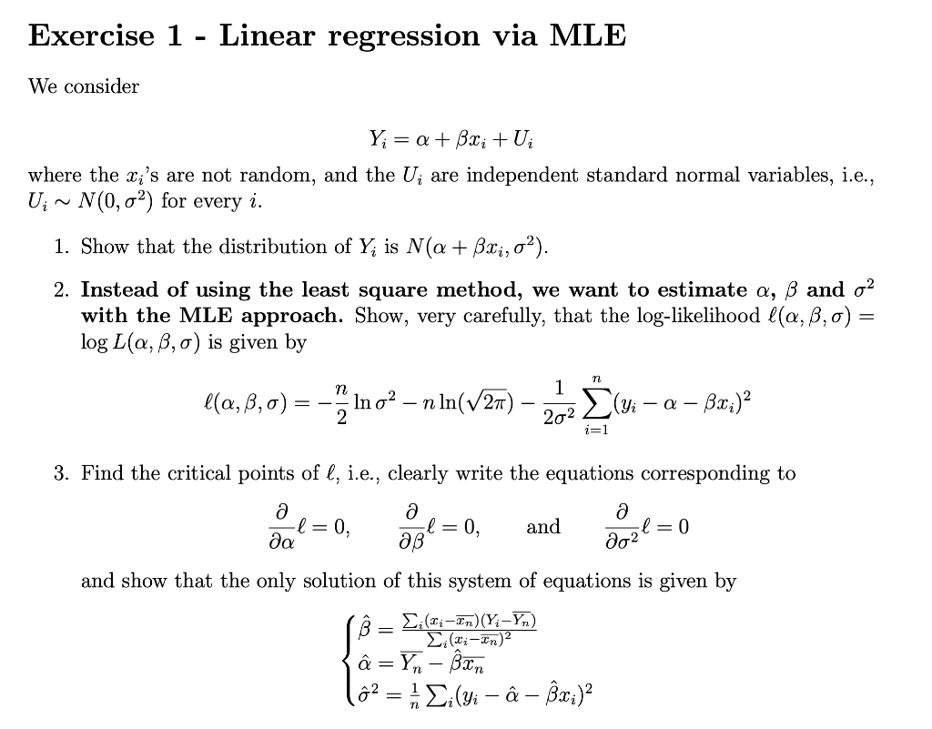 Solved Exercise 1 - Linear regression via MLE We consider | Chegg.com
