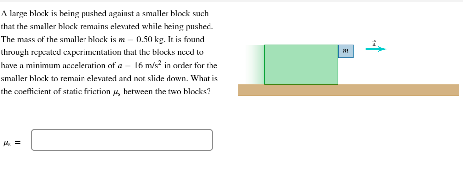 Solved A large block is being pushed against a smaller block | Chegg.com