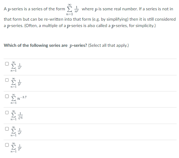 Solved A p-series is a series of the form ∑n=1∞np1 where p | Chegg.com