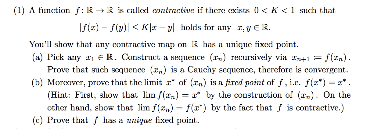 Solved (1) A function f: R+R is called contractive if there | Chegg.com