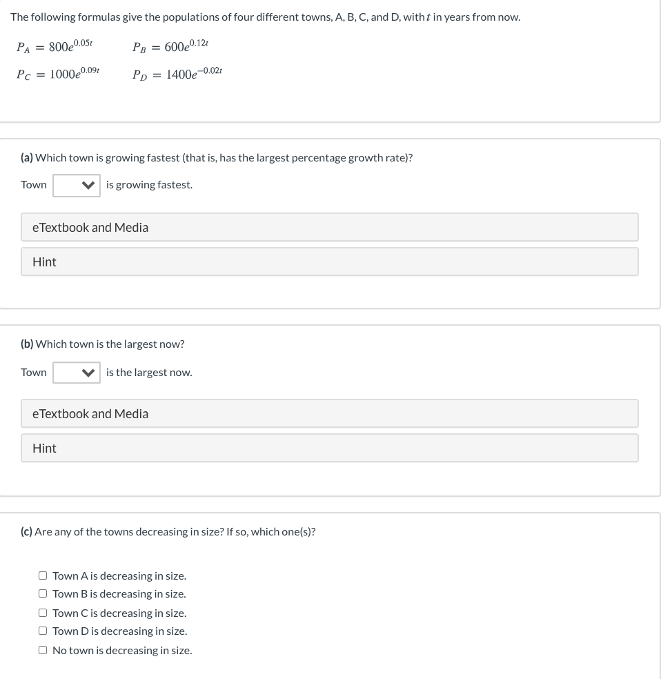 Solved The following formulas give the populations of four | Chegg.com