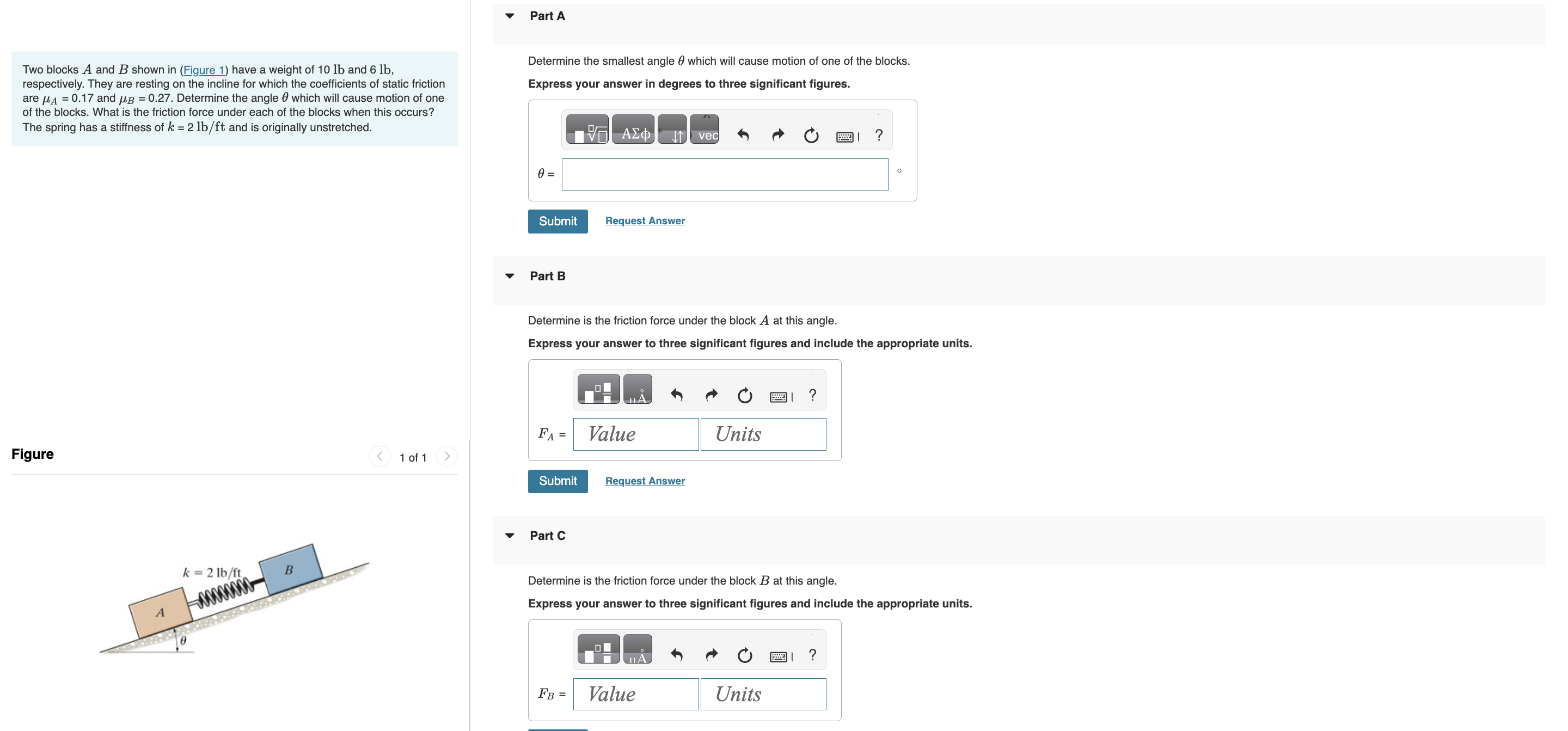 Solved Two blocks A and B shown in (Figure 1) have a weight | Chegg.com