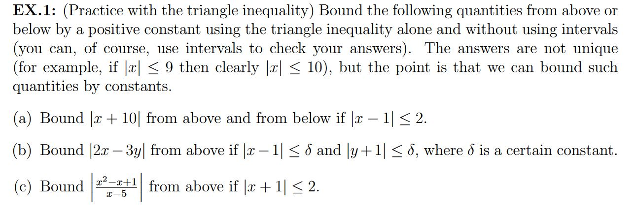 Solved EX.1: (Practice with the triangle inequality) Bound | Chegg.com
