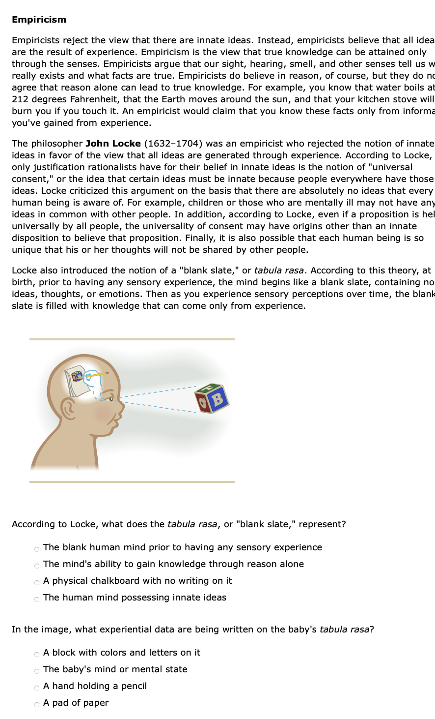 Solved 1. Rationalism (Innate Ideas) versus Empiricism | Chegg.com