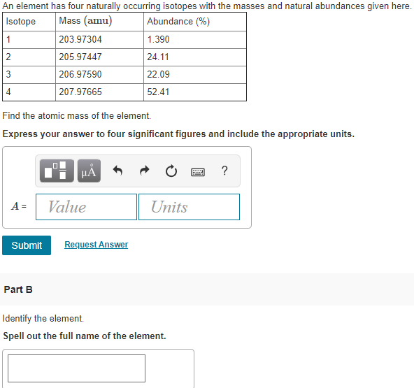 Solved An element has four naturally occurring isotopes with | Chegg.com