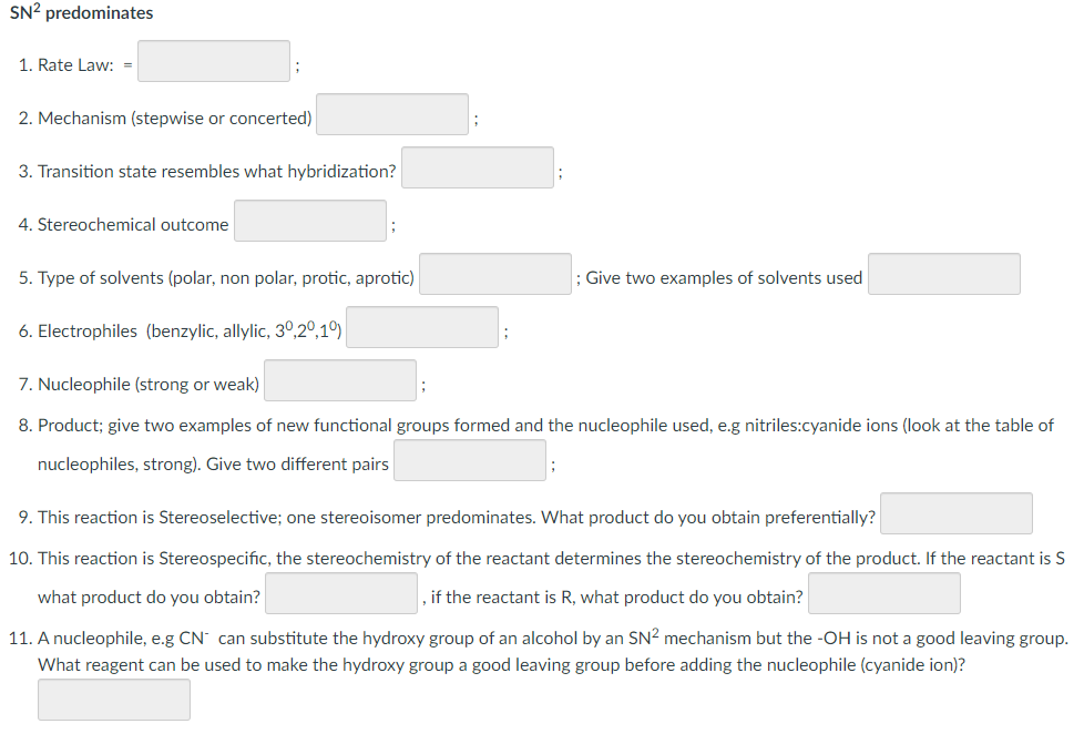 Solved SN2 predominates 1. Rate Law: = 2. Mechanism | Chegg.com