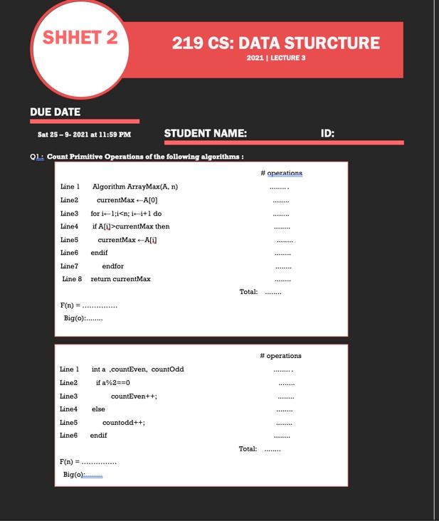 Solved Shhet 2 219 Cs Data Sturcture 2021 Lecture 3 Due 9900