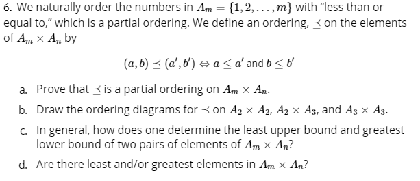 Solved We naturally order the numbers in Am = {1,2,...,m} | Chegg.com