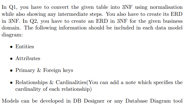 Solved In Q1, you have to convert the given table into 3NF | Chegg.com