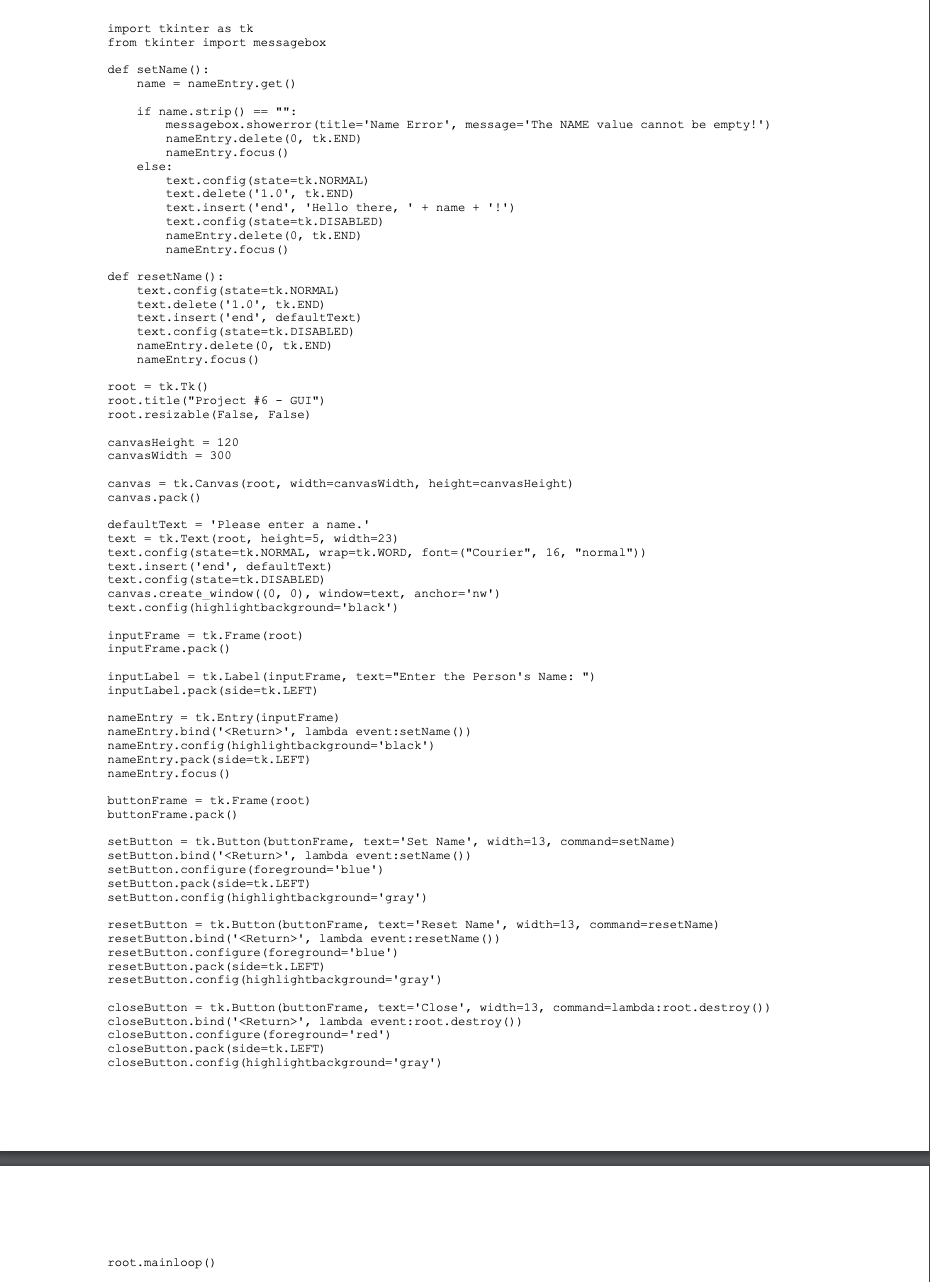 Python Programming Name: Project \#6 (Answer) GUI | Chegg.com