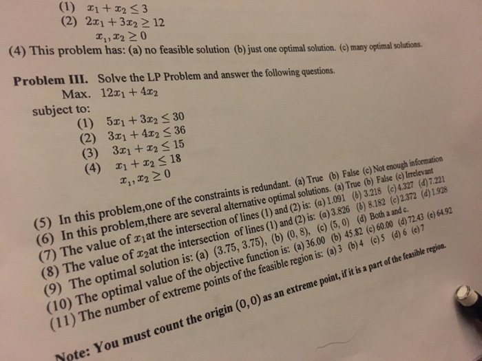 Solved This problem has: (a) no feasible solution (b) just | Chegg.com