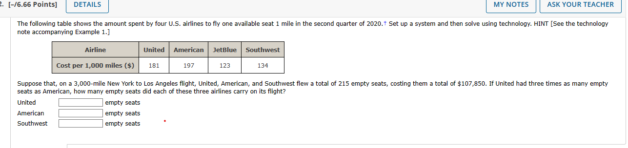 Solved seats as American, how many empty seats did each of | Chegg.com