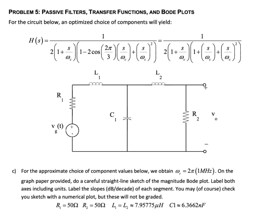 Solved PROBLEM 5: PASSIVE FILTERS, TRANSFER FUNCTIONS, AND | Chegg.com