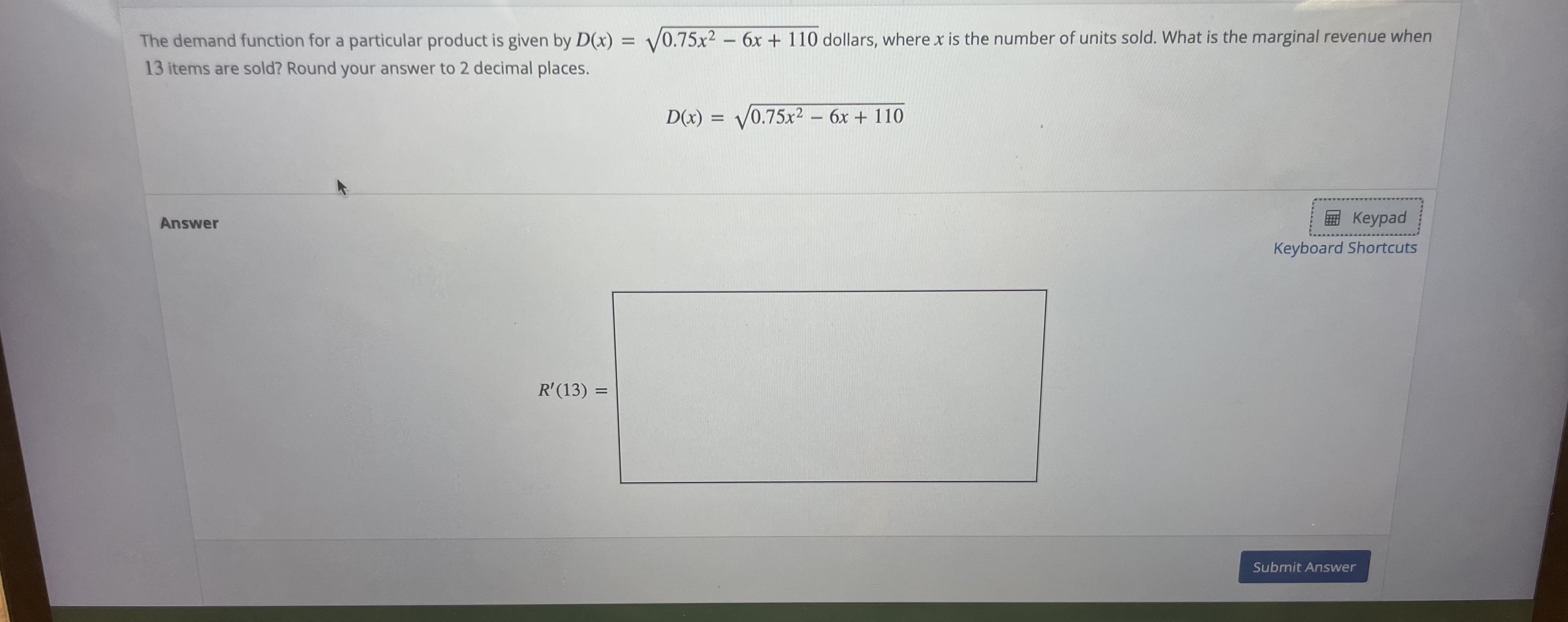 Solved The demand function for a particular product is given | Chegg.com
