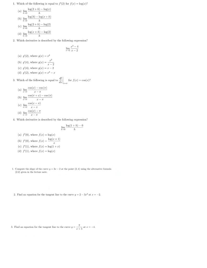 Solved 1-0 1. Which of the following is equal to 1"(2) for | Chegg.com