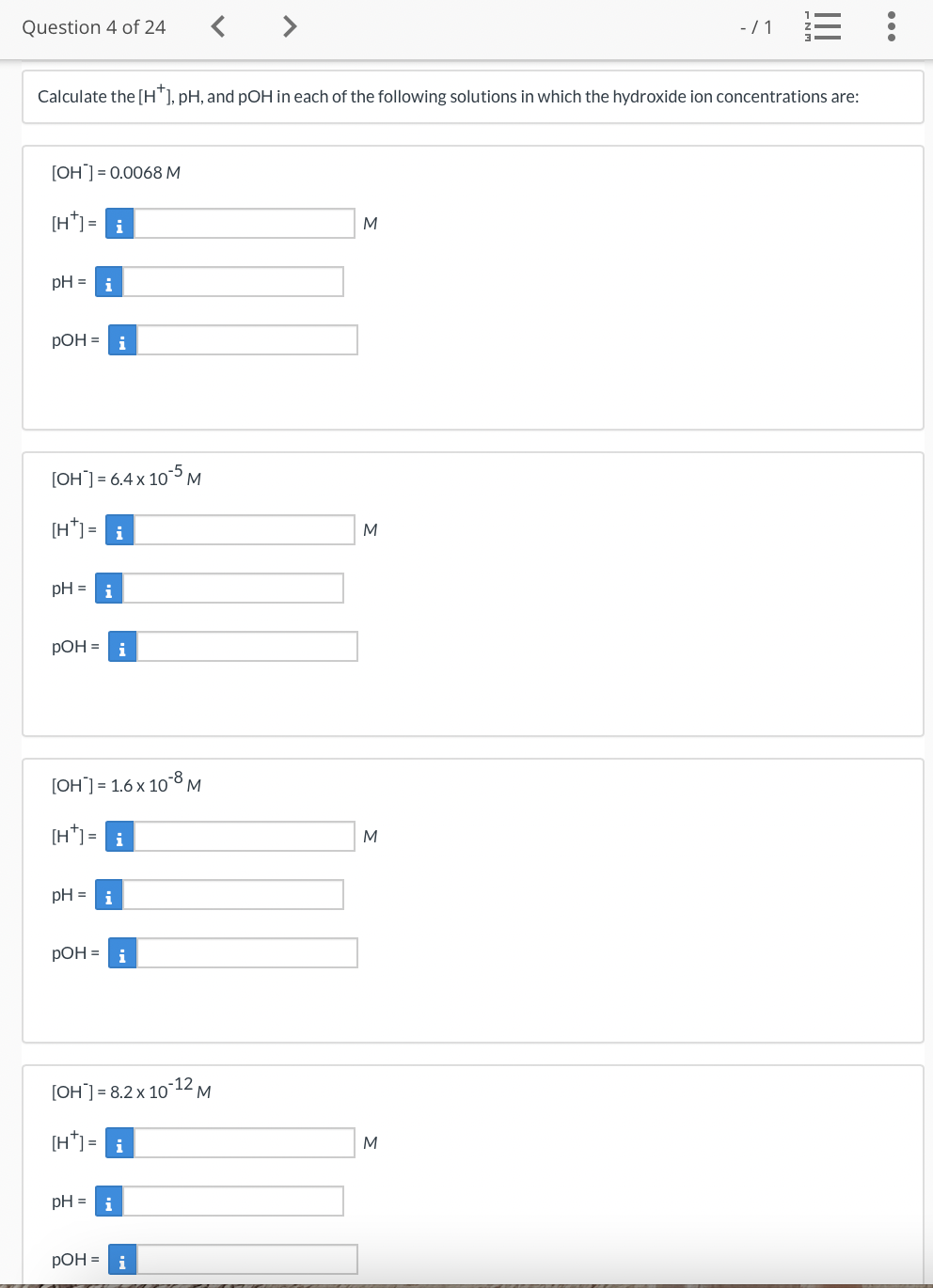 Solved Calculate the [H+],pH, and pOH in each of the | Chegg.com