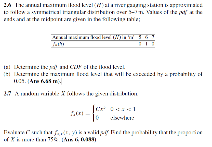 Solved 2.6 The annual maximum flood level (H) at a river | Chegg.com