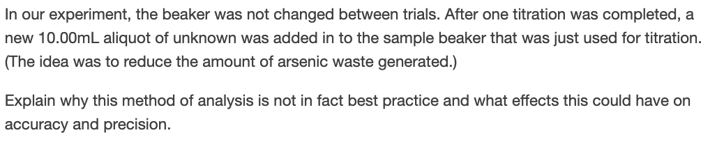 Solved In our experiment, the beaker was not changed between | Chegg.com