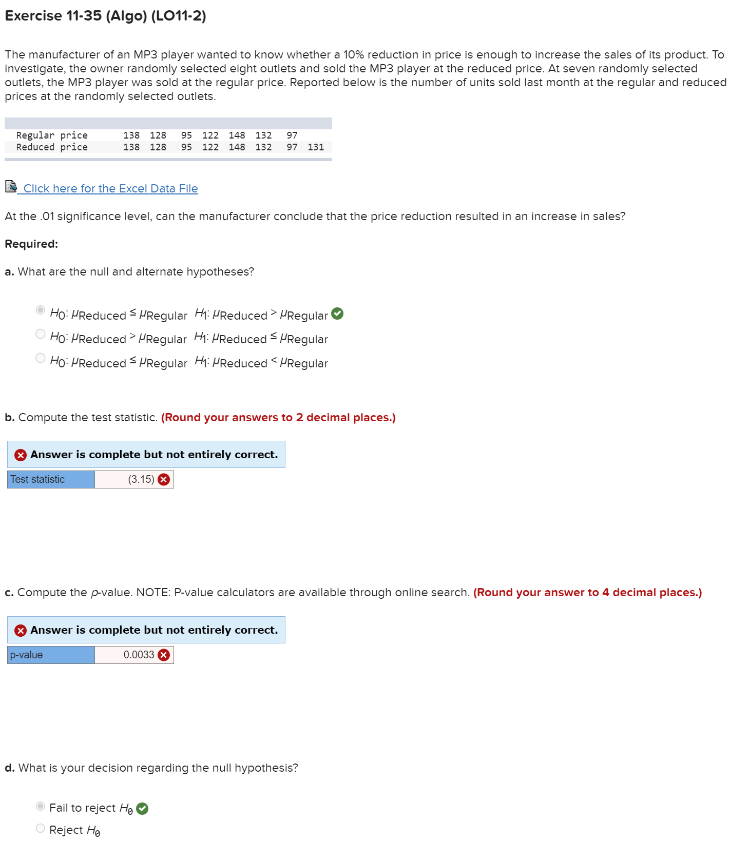 Solved The manufacturer of an MP3 player wanted to know | Chegg.com
