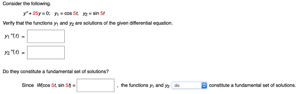 Solved Consider the following. Verify that the functions y1 | Chegg.com