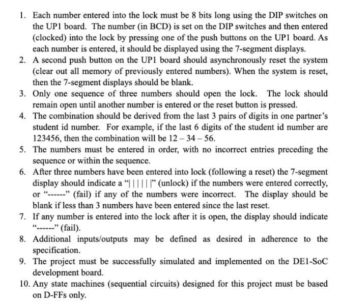Solved 1. Each number entered into the lock must be 8 bits | Chegg.com