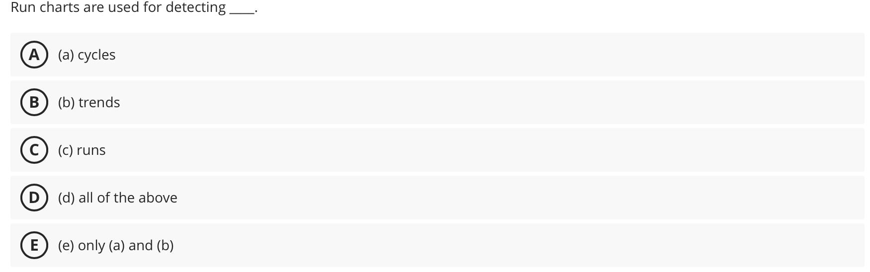 Solved Run charts are used for detecting (a) cycles (b) | Chegg.com