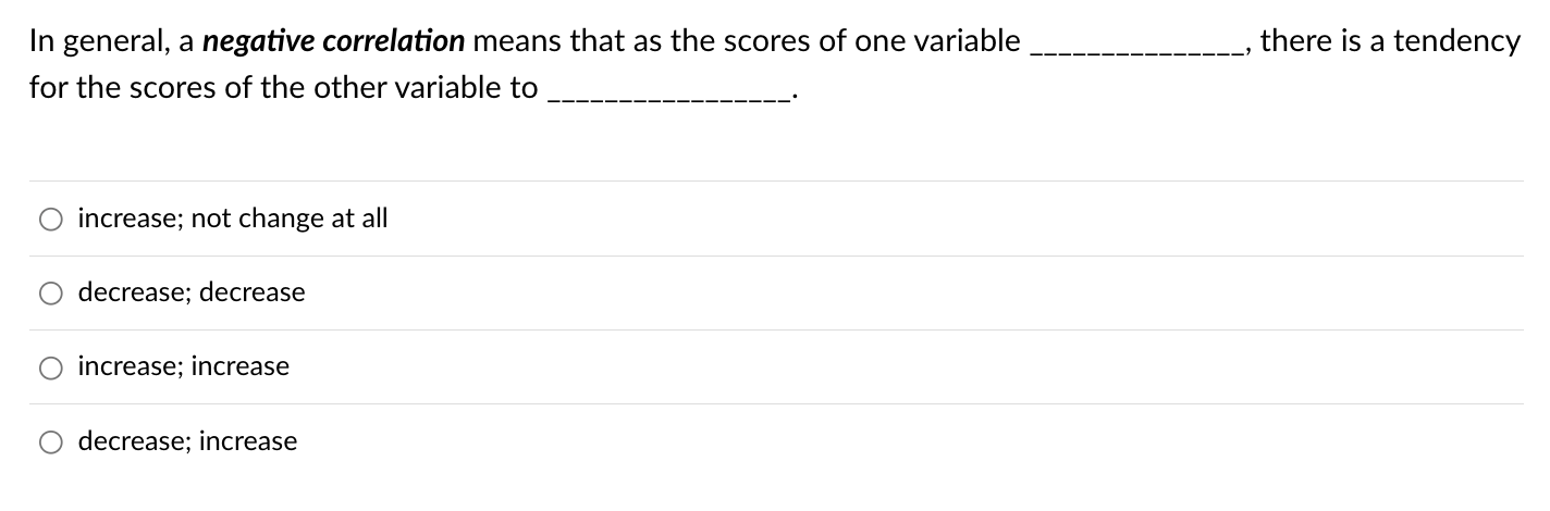 Solved In general, a negative correlation means that as the | Chegg.com