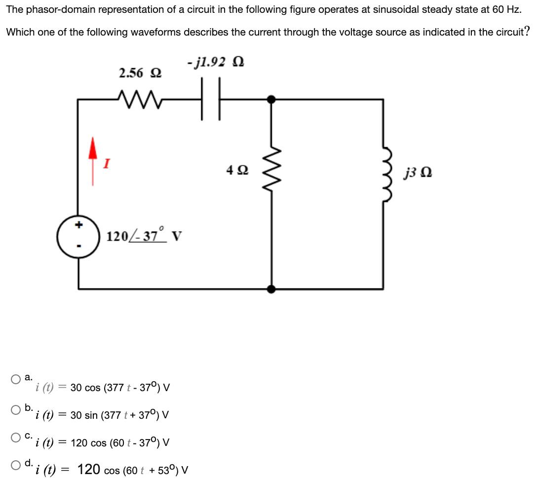 Solved The phasor-domain representation of a circuit in the | Chegg.com