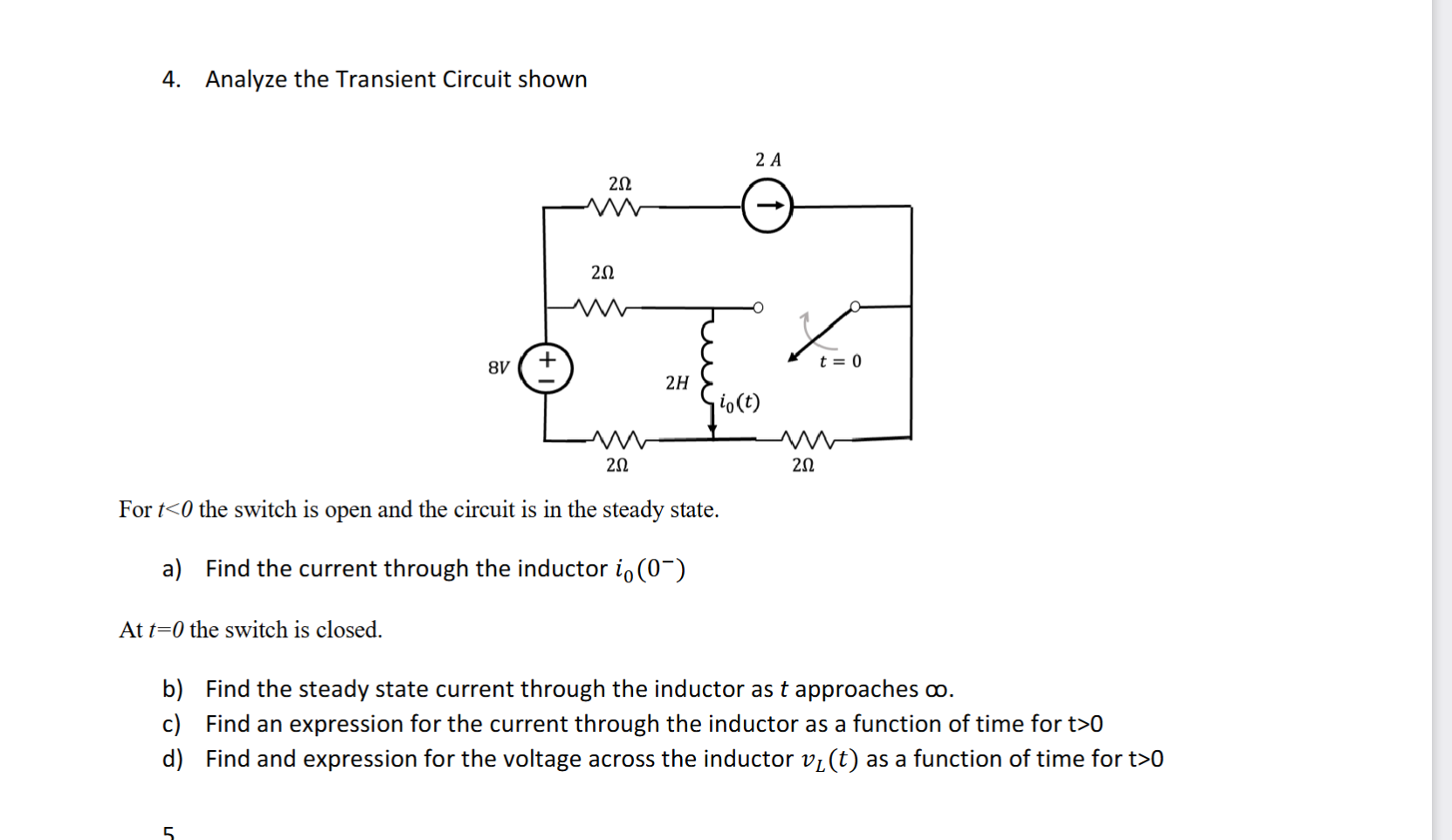 Analyze the Transient Circuit shown use kcl or kvlFor | Chegg.com