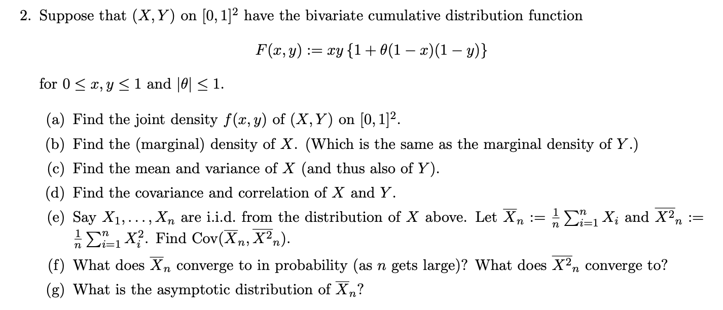 Solved Suppose that (X,Y) on [0,1]2 have the bivariate | Chegg.com