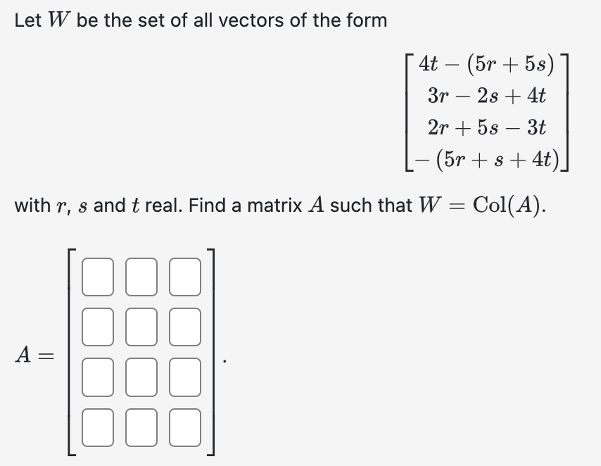 Solved Let W be the set of all vectors of the form | Chegg.com
