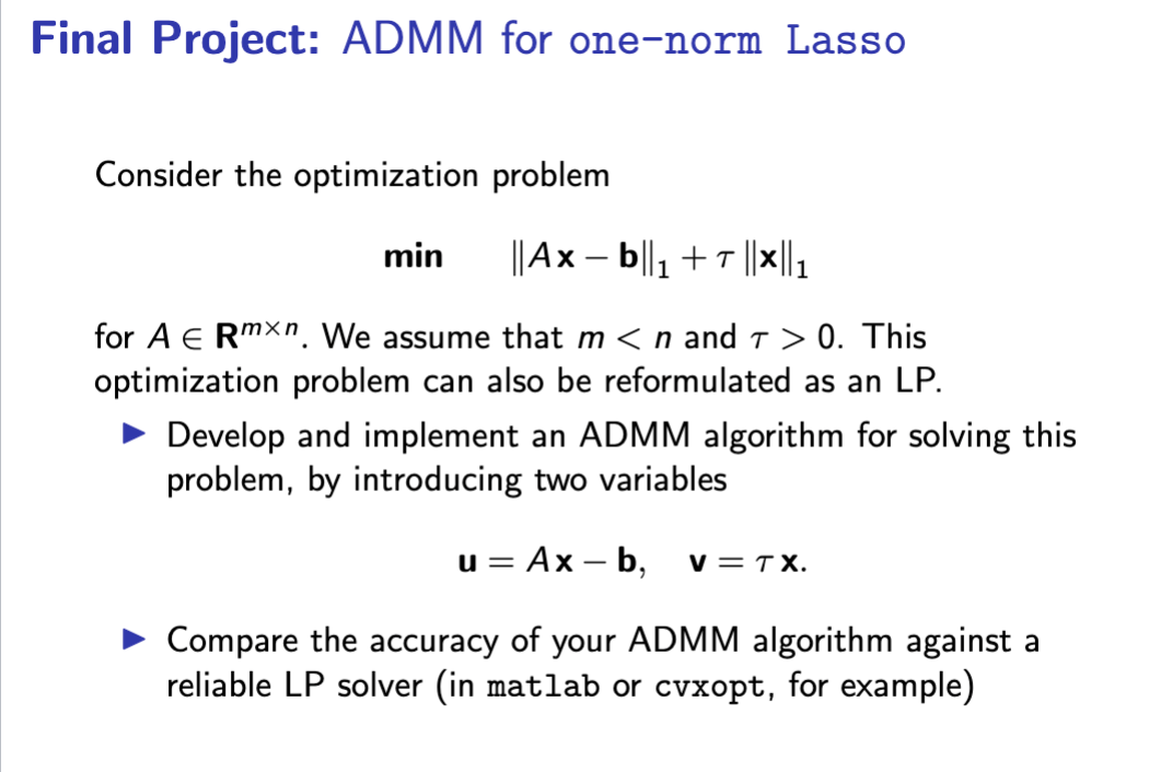Solved Solve the one-norm Lasso problem discussed in class. | Chegg.com