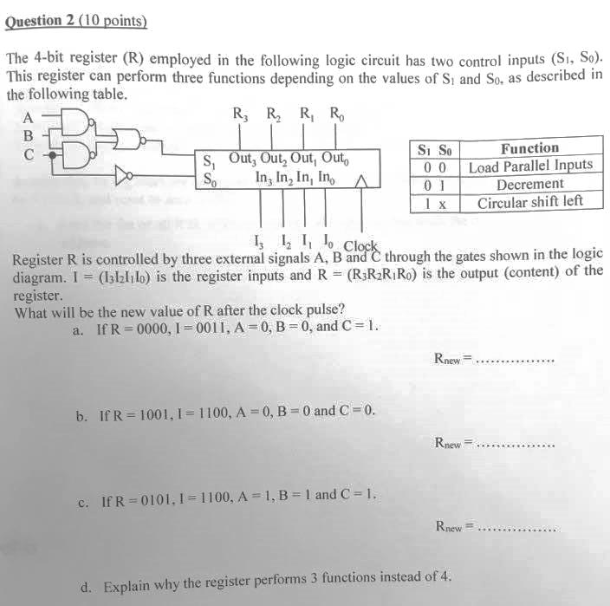 Solved Question 2 (10 points) The 4-bit register (R) | Chegg.com