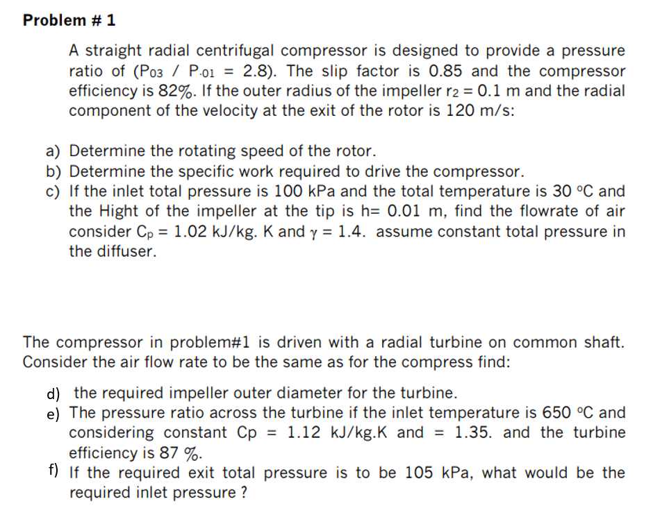 Solved A straight radial centrifugal compressor is designed | Chegg.com