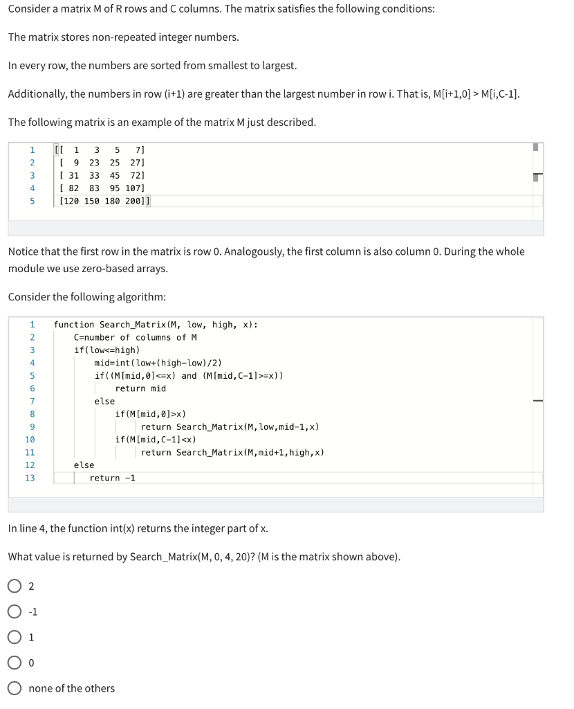 Consider a matrix M of R rows and C columns. The | Chegg.com