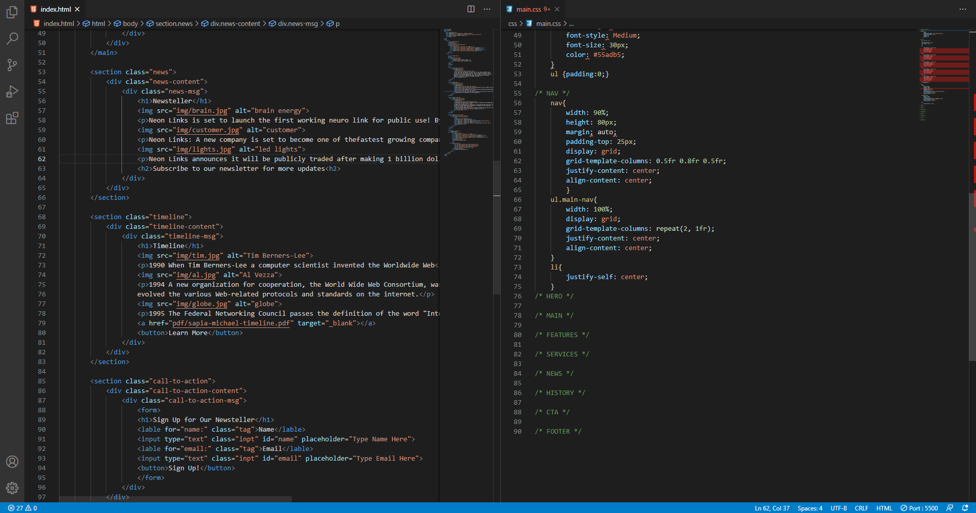 Solved index.html X II main.css 9+ X CSS > main.css > ... /* | Chegg.com