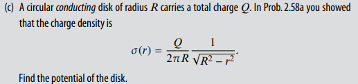 Solved (c) ﻿A circular conducting disk of radius R ﻿carries | Chegg.com