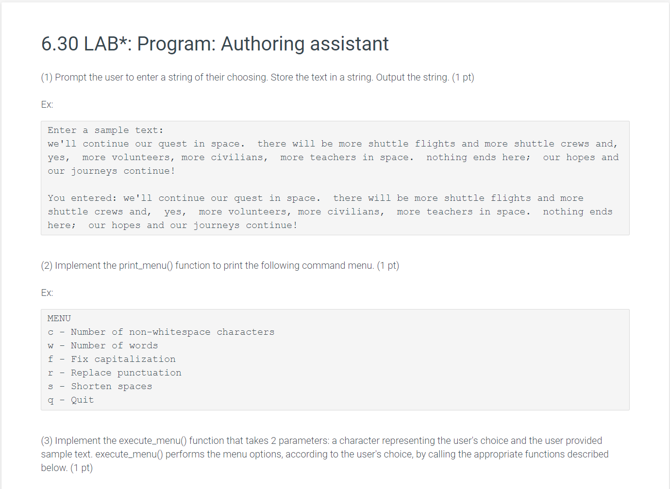Solved 6.30 LAB*: Program: Authoring assistant (1) Prompt | Chegg.com