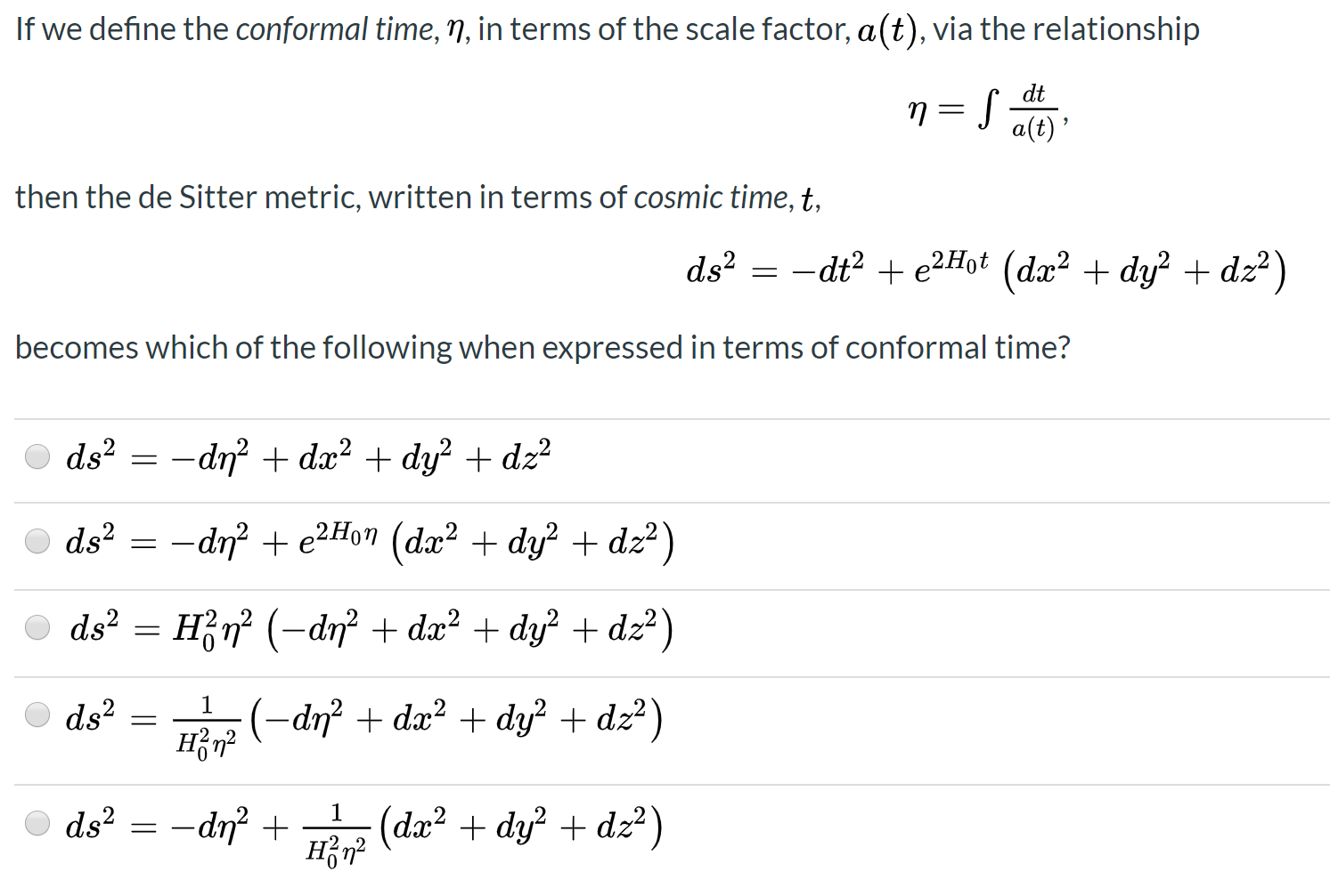 If We Define The Conformal Time Latex Etaη In