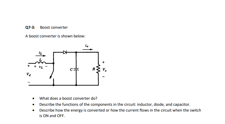 Solved Q7-3: Boost converterA boost converter is shown | Chegg.com