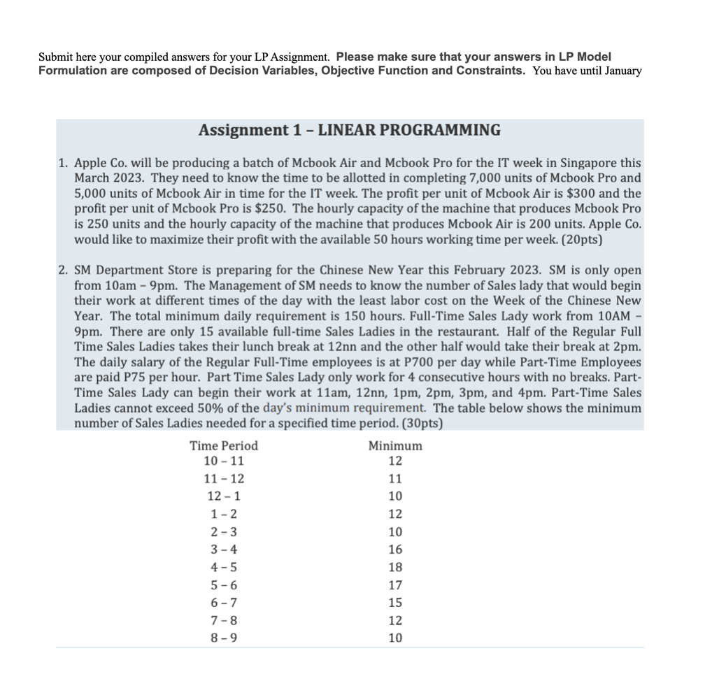 Solved Submit here your compiled answers for your LP | Chegg.com Solved Submit here your compiled answers for your LP | Chegg.com