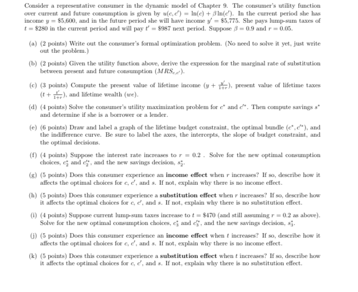 Solved Consider a representative consumer in the dynamic | Chegg.com