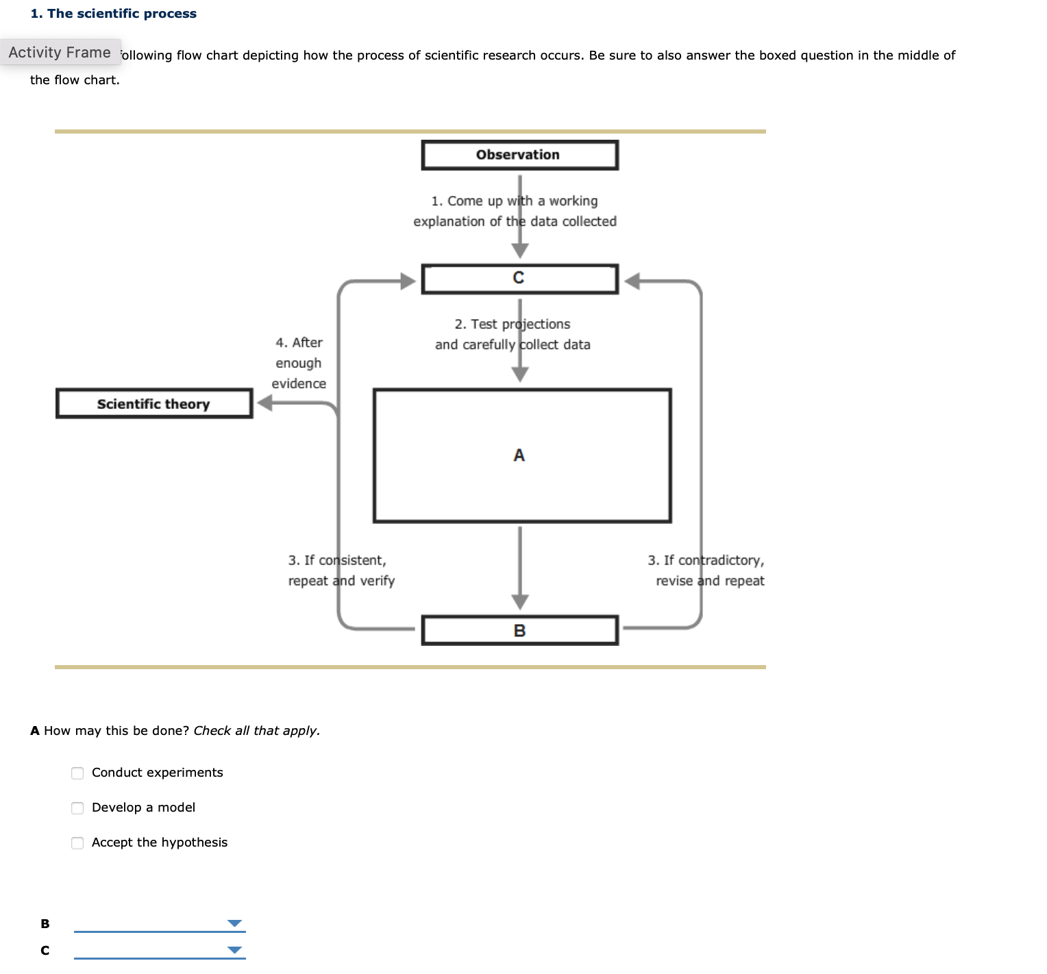 Solved The scientific processActivity Frame ollowing flow | Chegg.com