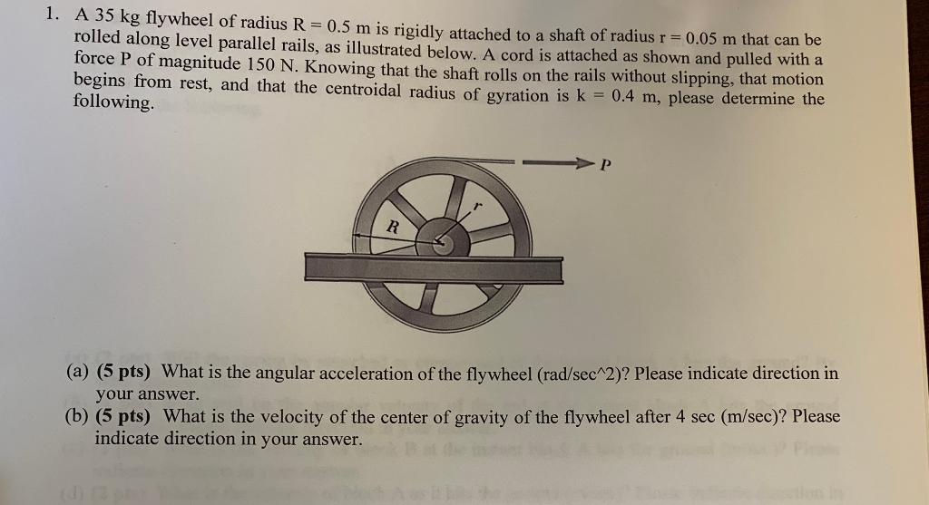 Solved 1. A 35 kg flywheel of radius R = 0.5 m is rigidly | Chegg.com