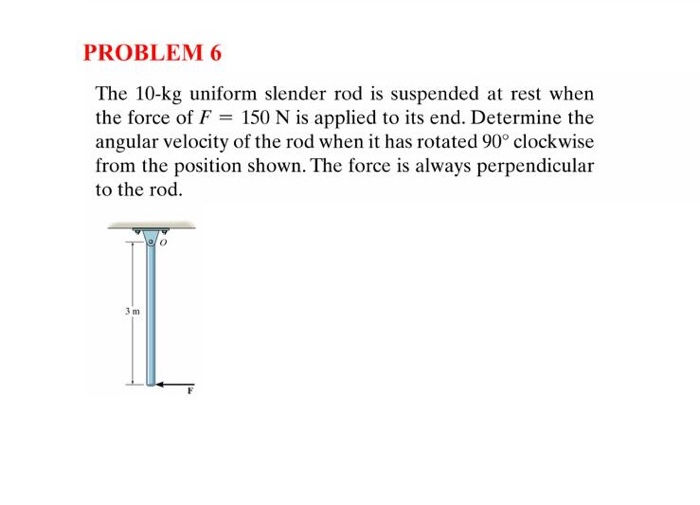 Solved PROBLEM 6 The 10-kg uniform slender rod is suspended | Chegg.com