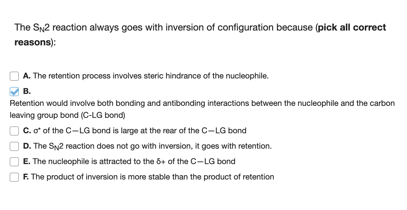 Solved The Sn2 reaction always goes with inversion of | Chegg.com