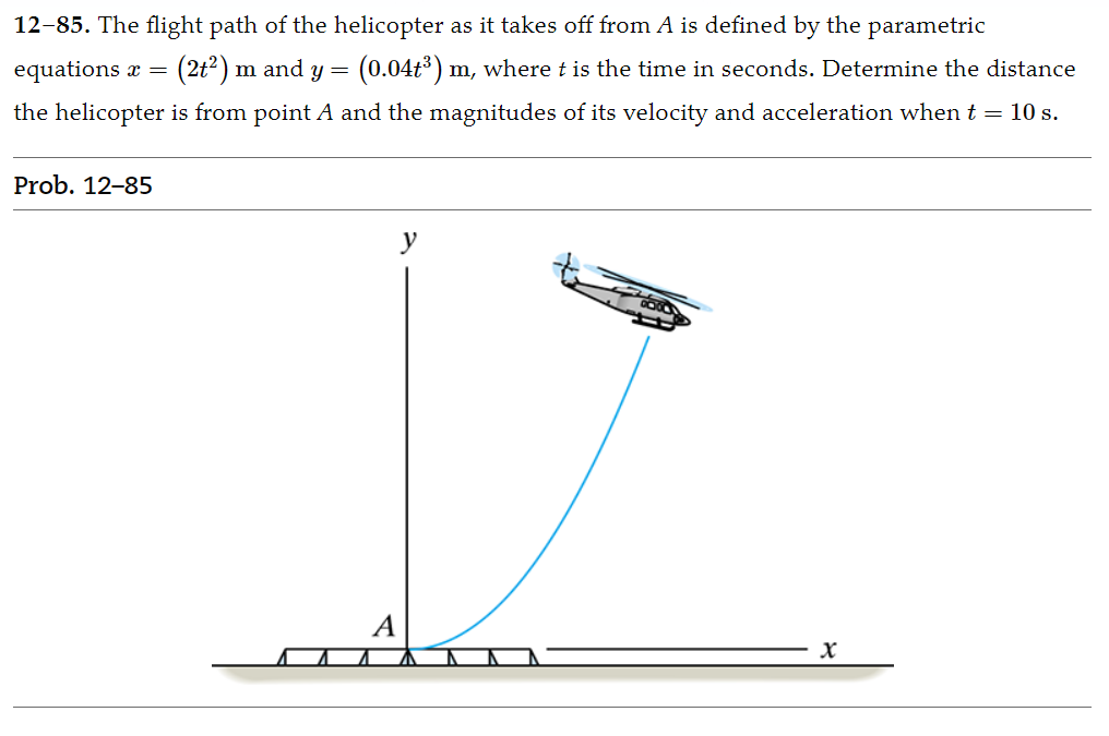 Solved 12-85. The flight path of the helicopter as it takes | Chegg.com